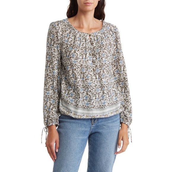 Lucky Brand | Tops | Lucky Brand Floral Tie Sleeve Blouse | Poshmark
